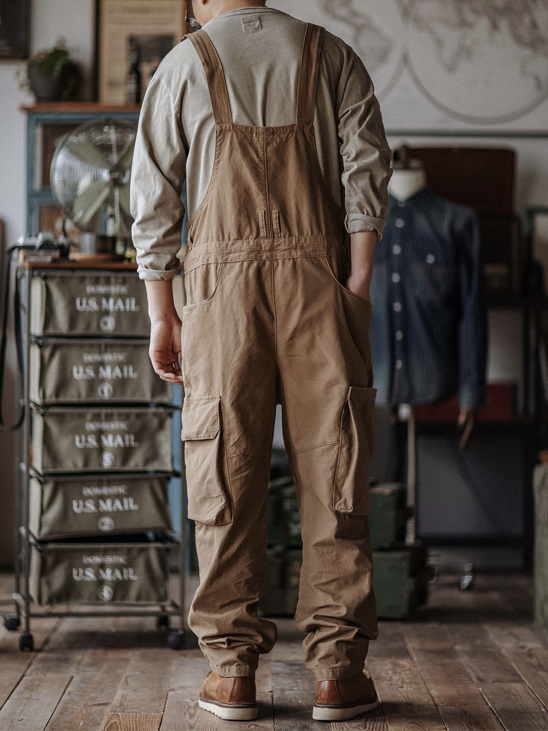 Madepants Sloppy Overalls Men's Big Pockets Dungarees with Zipper Fly